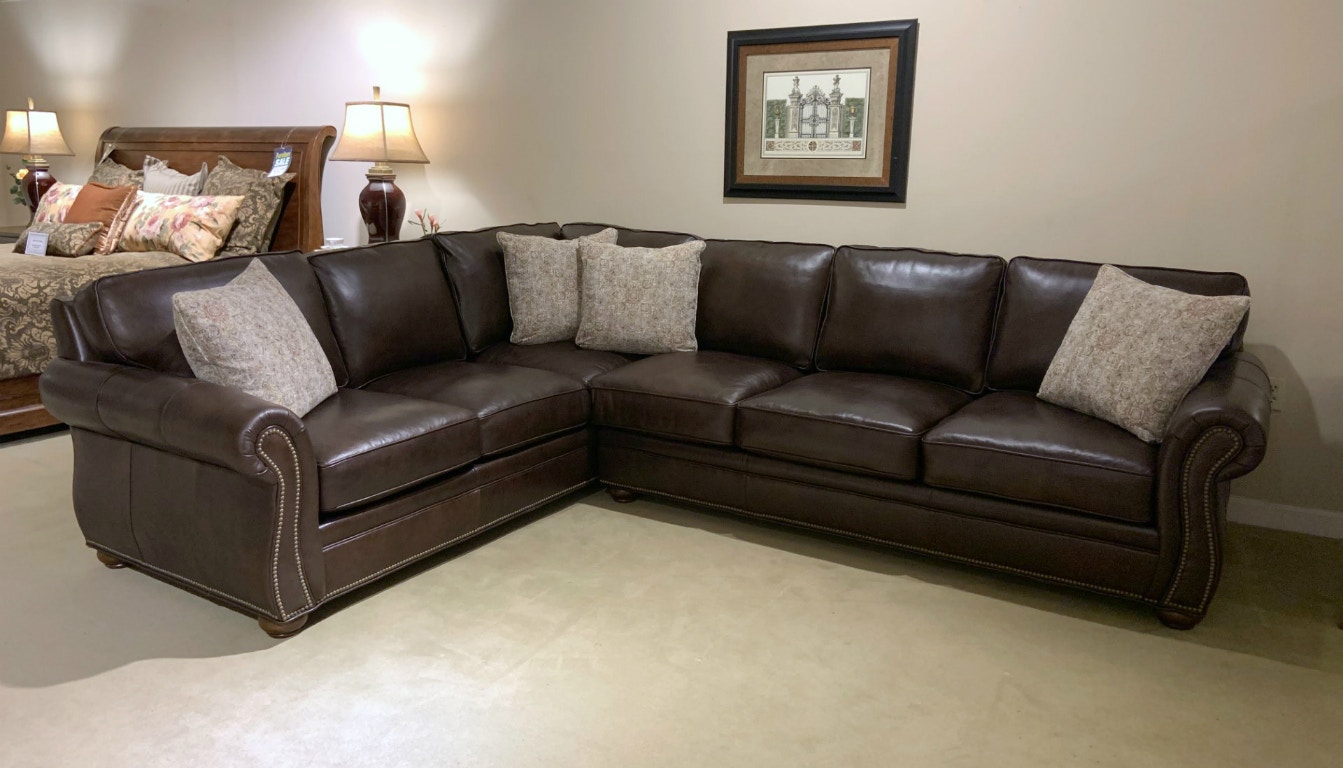Leather sectional with nailhead trim store